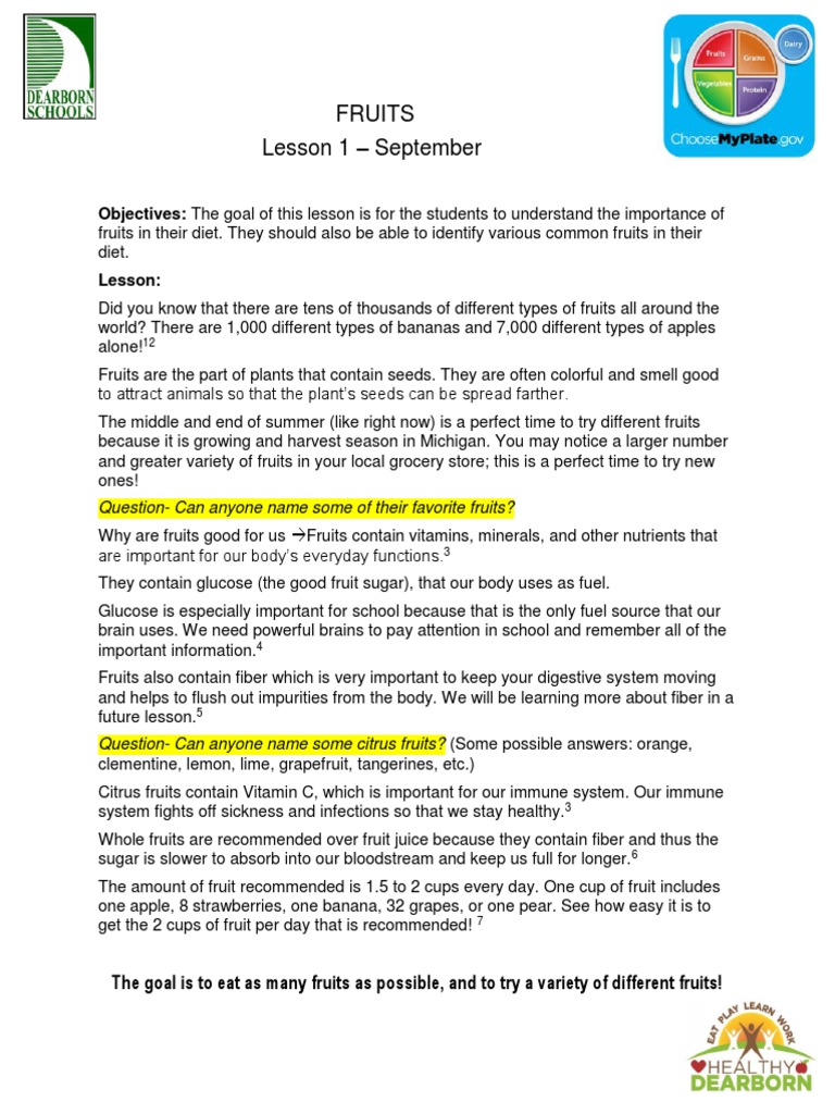 Dearbornelementarylesson 1 | PDF | Fruit | Dietary Fiber