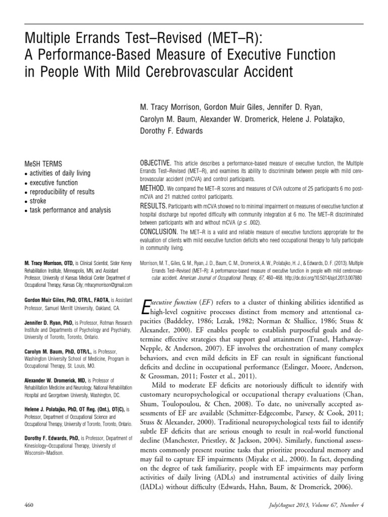 Executive Function Test for Stroke | PDF | Standard Deviation ...