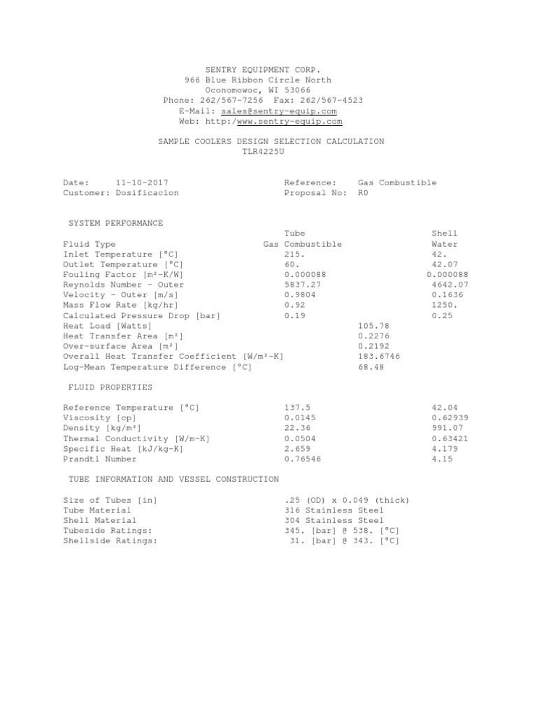 TLR4225 Sample Cooler Design Data | PDF | Heat Transfer | Gases