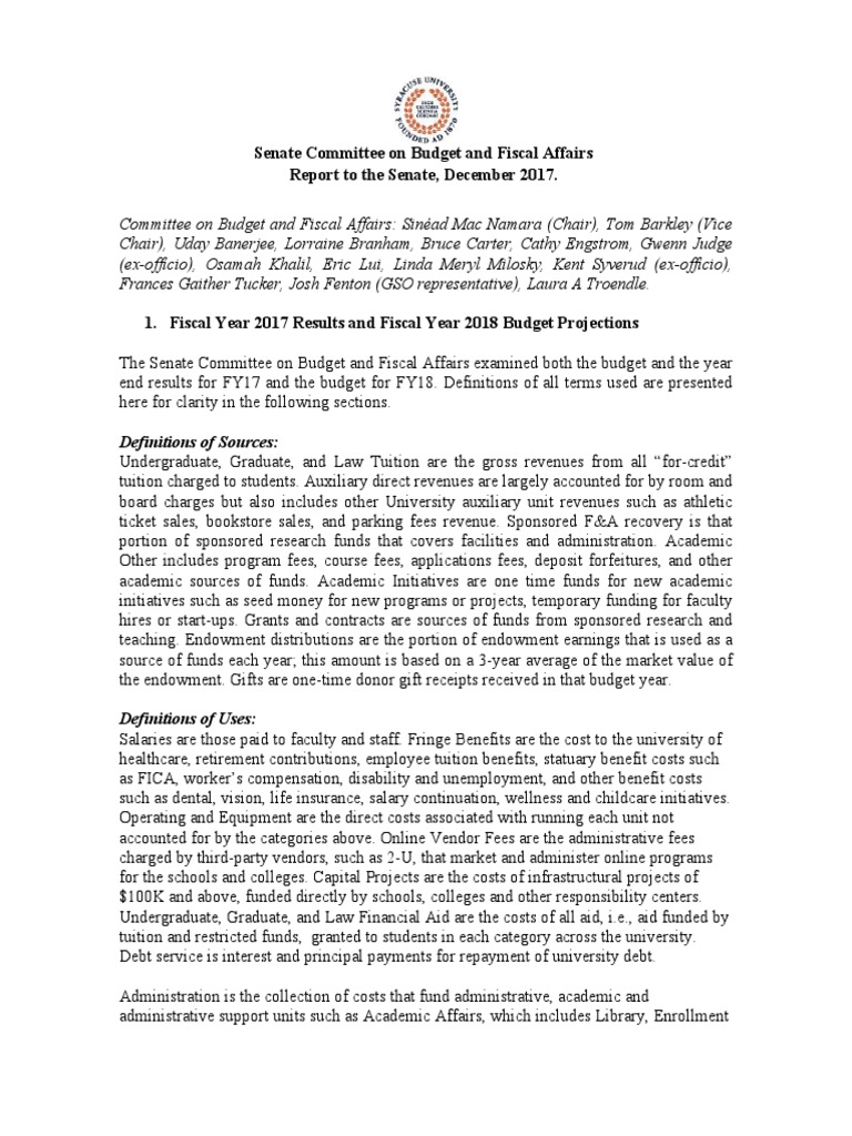 Senate Committee On Budget and Fiscal Affairs Report To The Senate ...