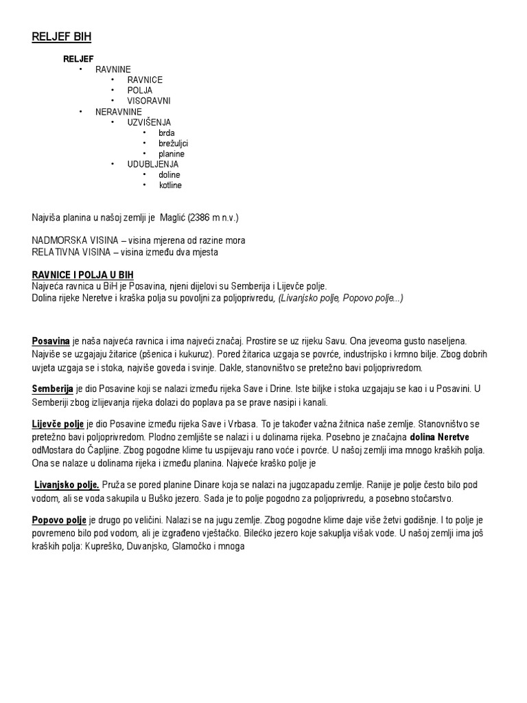 Reljef Bih | PDF