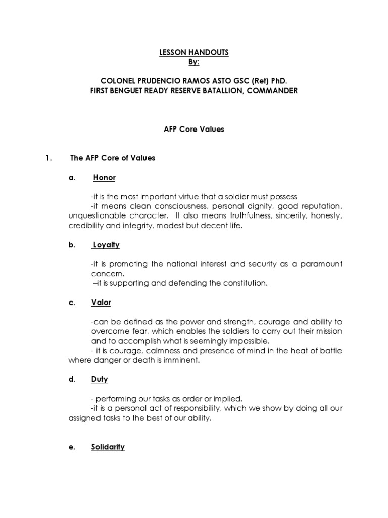 Afp Core Values | Courage | Loyalty