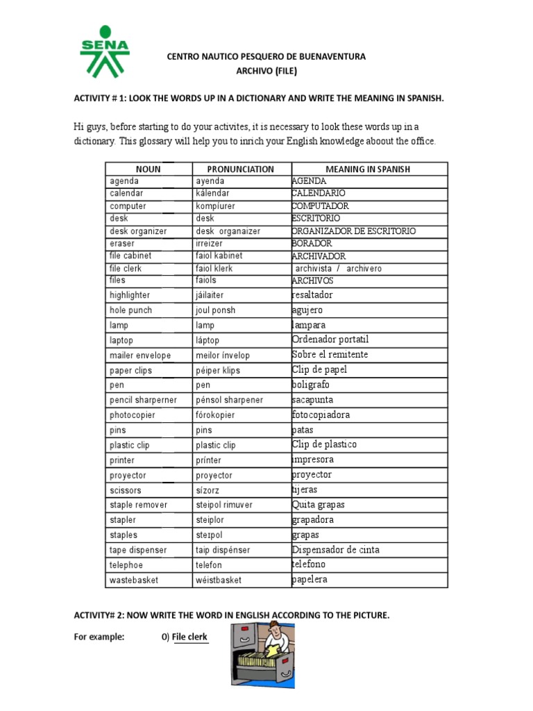 Glossary of Office Terms in Spanish | PDF | Foreign Language Studies | Art