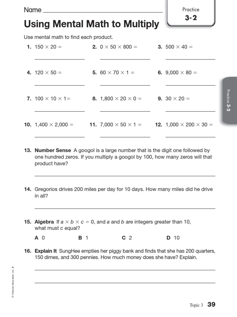 Using Mental Math To Multiply C Equal PDF