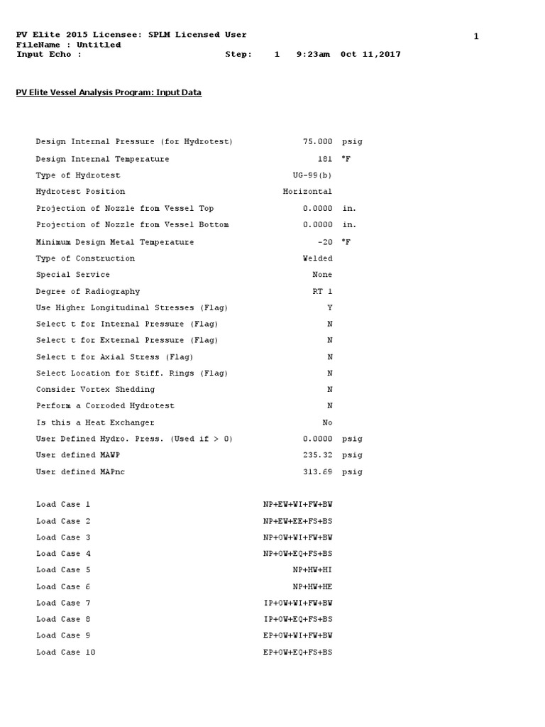PV Elite Vessel Analysis Program Horizontal | PDF | Pressure | Pounds ...