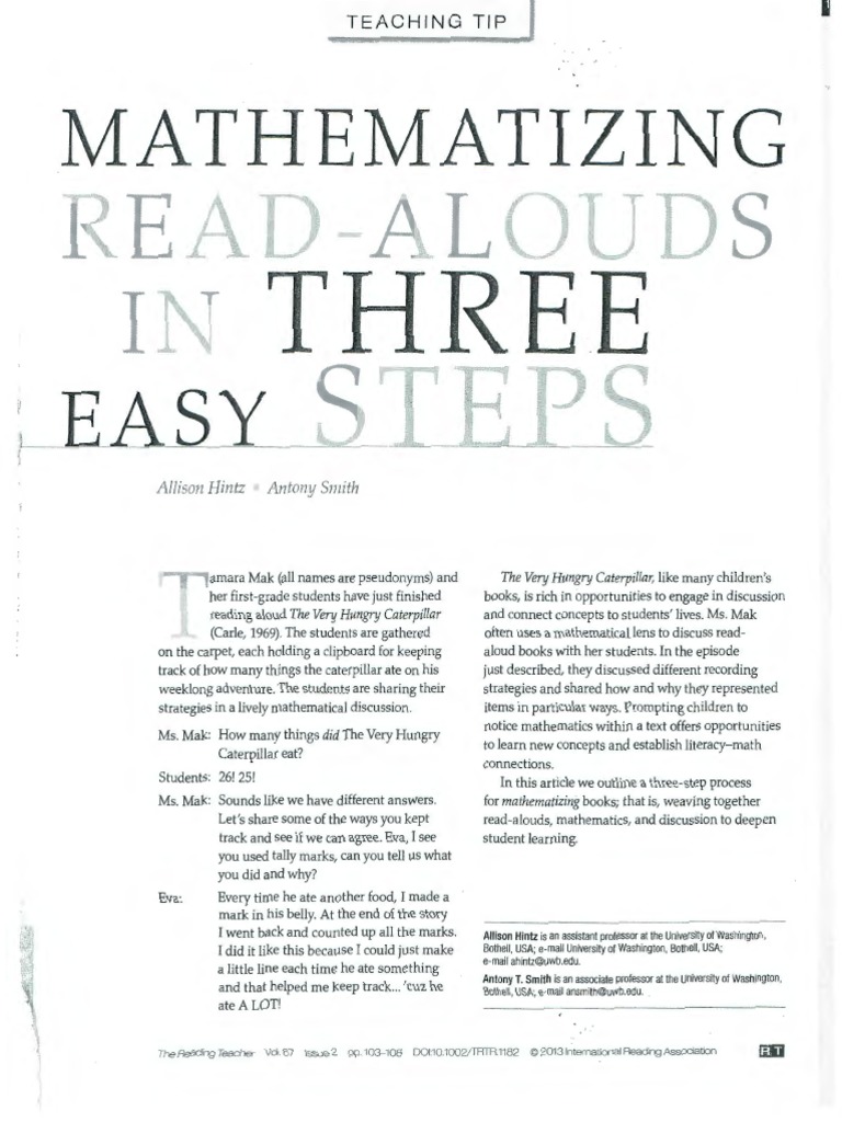 Mathematizing Read Alouds in 3 Easy Steps | PDF | Reading (Process ...
