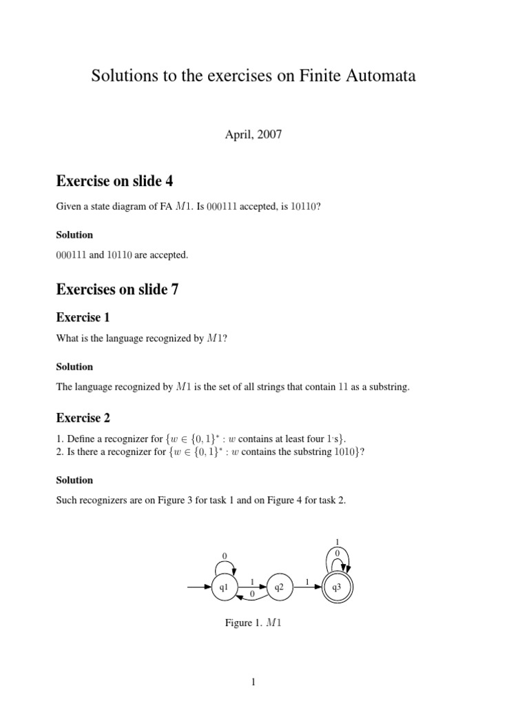 Solutions To The Exercises On Finite Automata | PDF | Digital Electronics | Theoretical Computer ...