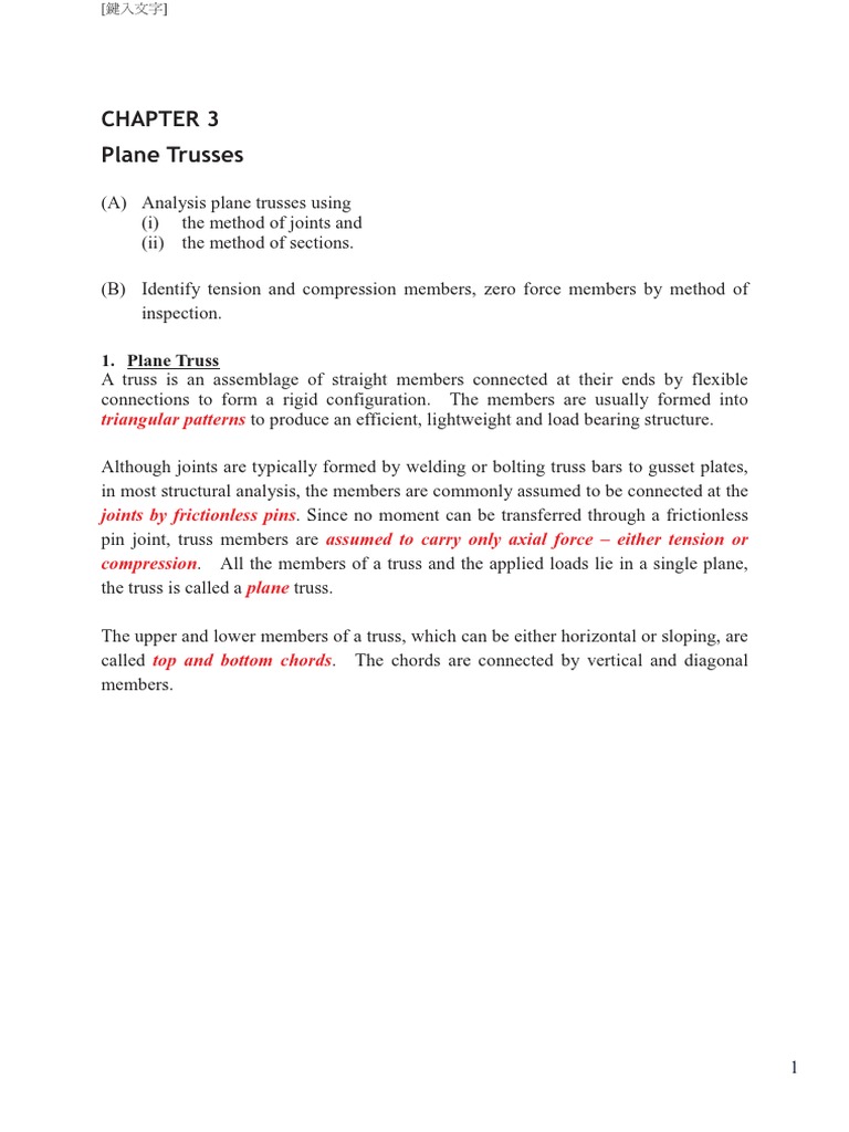 Chapter 3 Plane Trusses (Revised) | PDF | Truss | Mechanical Engineering