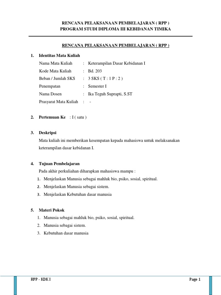 RPP KDK I | PDF | Karier & Perkembangan