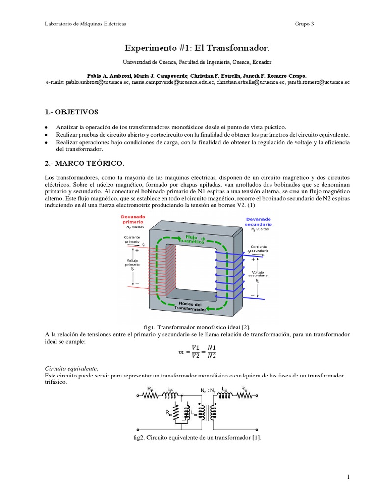 Practica 1 Laboratorio de Maquinas Eléctricas | PDF | Transformador | Inductor