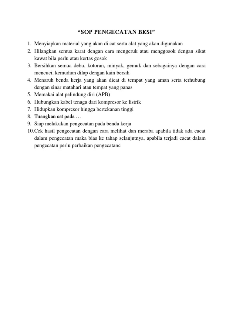 Sop Pengecatan Besi Pdf