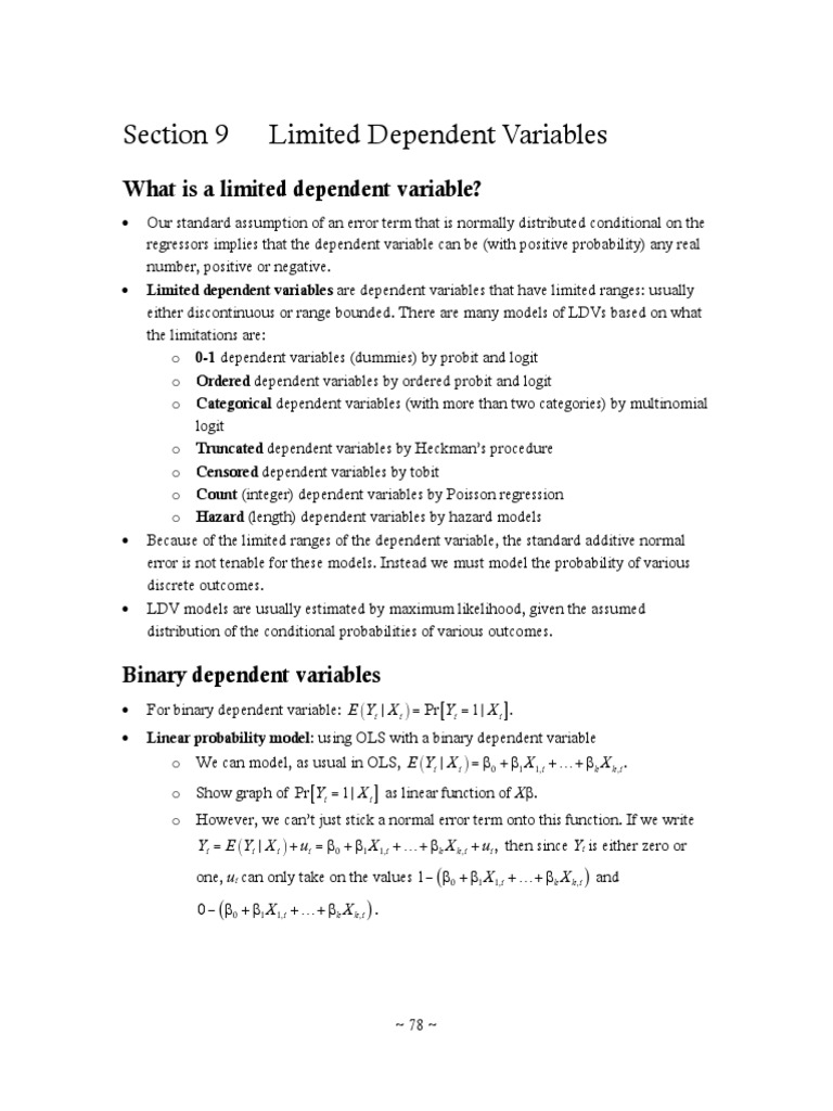 Section 9 Limited Dependent Variables | PDF | Logistic Regression | Ordinary Least Squares