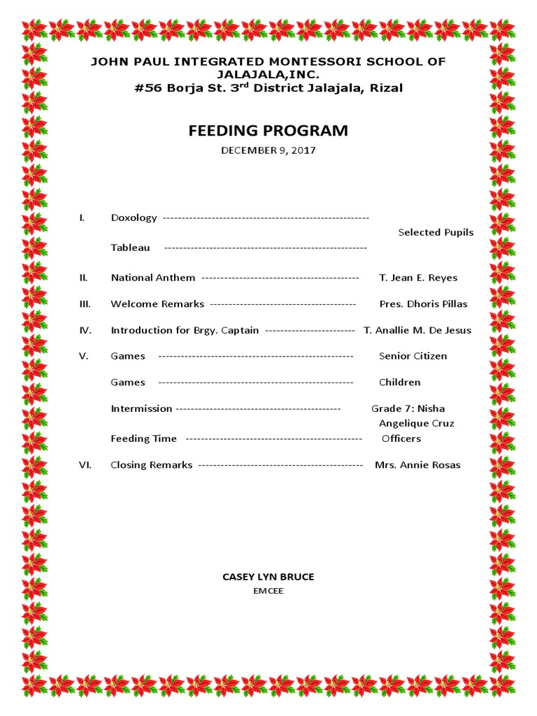 Feeding Program: John Paul Integrated Montessori School of Jalajala ...