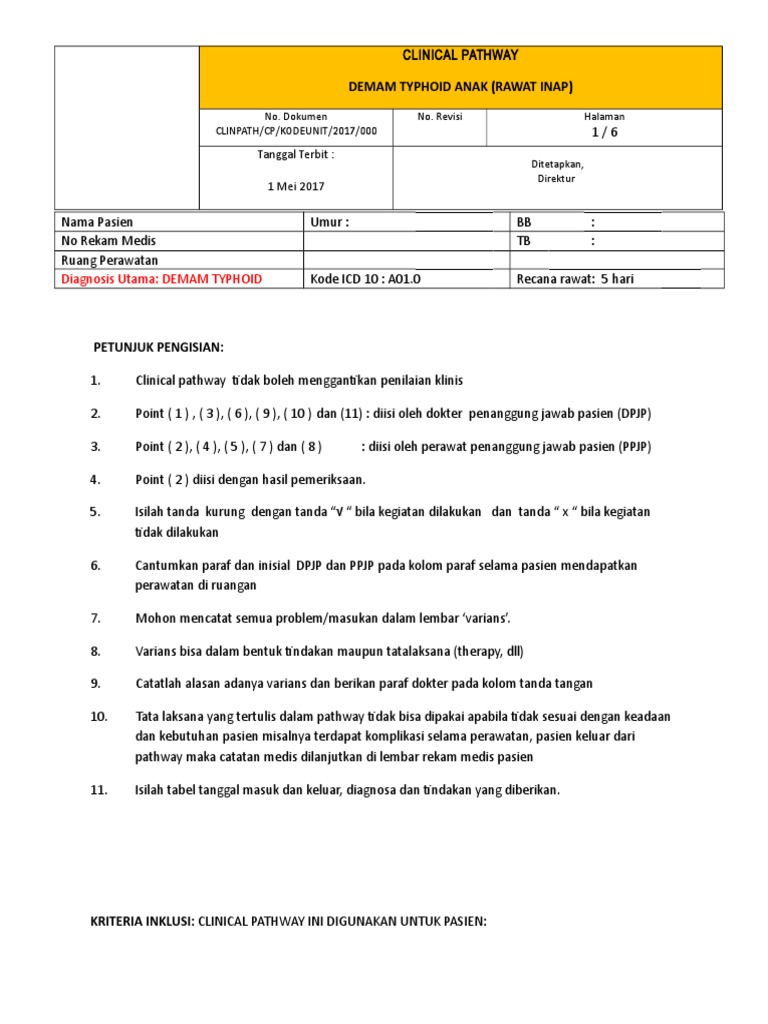 Clinical Pathway Demam Typhoid Anak | PDF