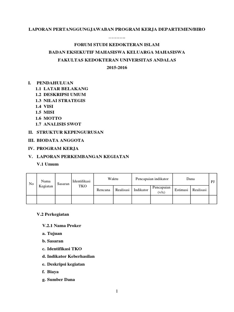 Contoh Format LPJ Organisasi | PDF