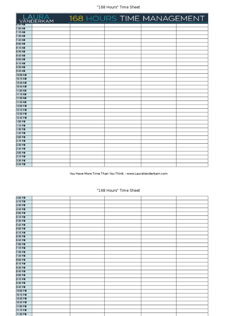 "168 Hours" Time Sheet: Monday Tuesday Wednesday Thursday Friday | PDF