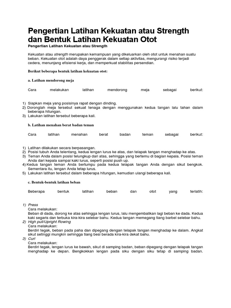 Pengertian Latihan Kekuatan Atau Strength Dan Bentuk Latihan Kekuatan ...