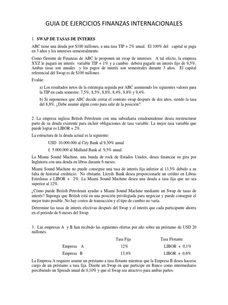 Guia de Ejercicios de Swaps | PDF | Swap (Finanzas) | Libor