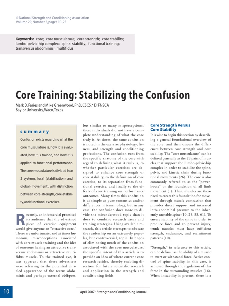 Faries NSCA Core Stabilization | PDF | Vertebral Column | Abdomen