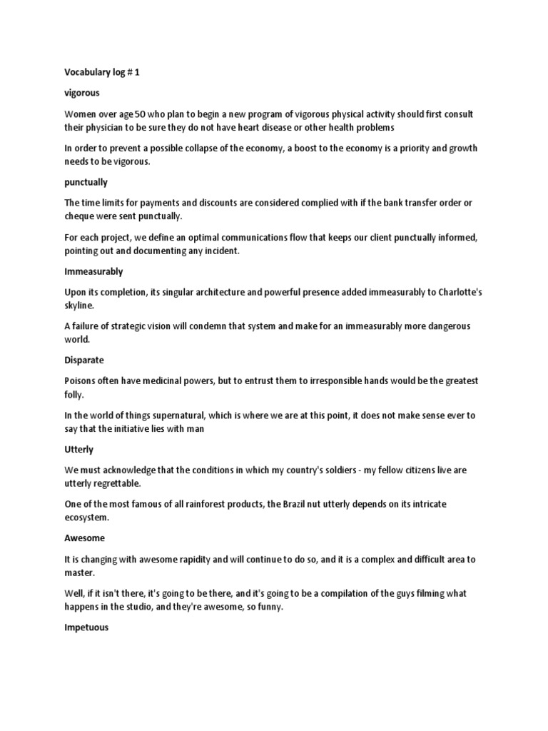 Vocabulary Log # 1 Vigorous | PDF | Behavior | Cognition