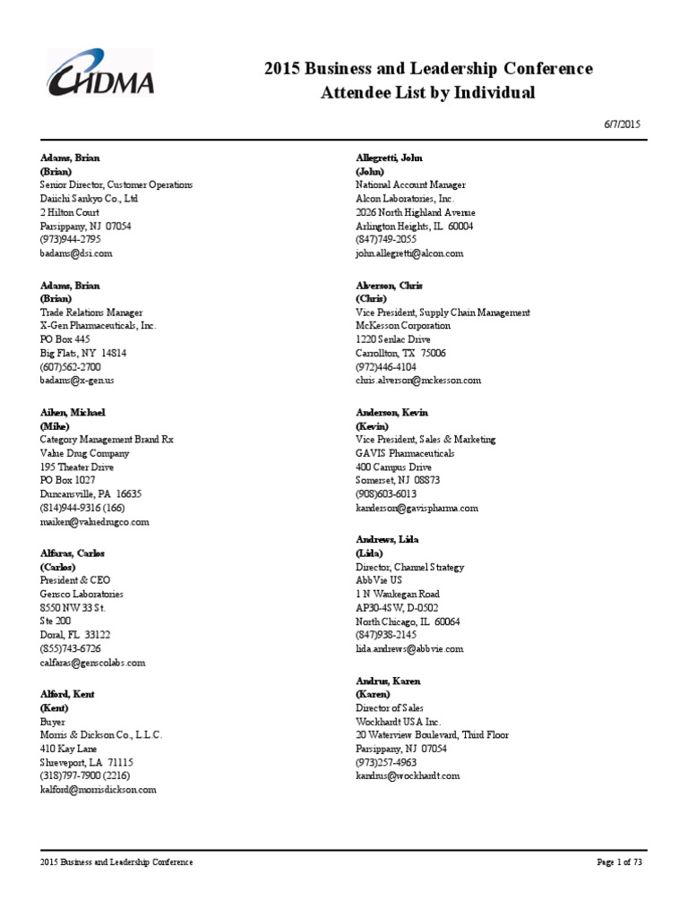 2015 Business and Leadership Conference Attendee List by Individual ...