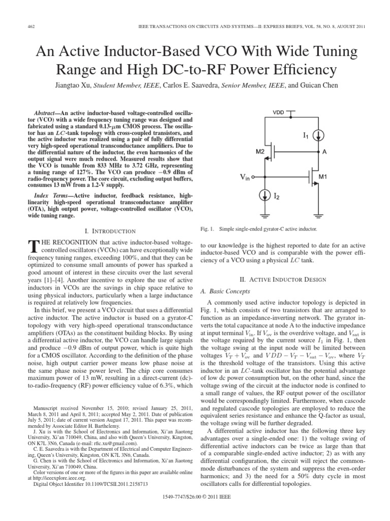 An Active Inductor-Based VCO With Wide Tuning Range and High DC-to-RF ...