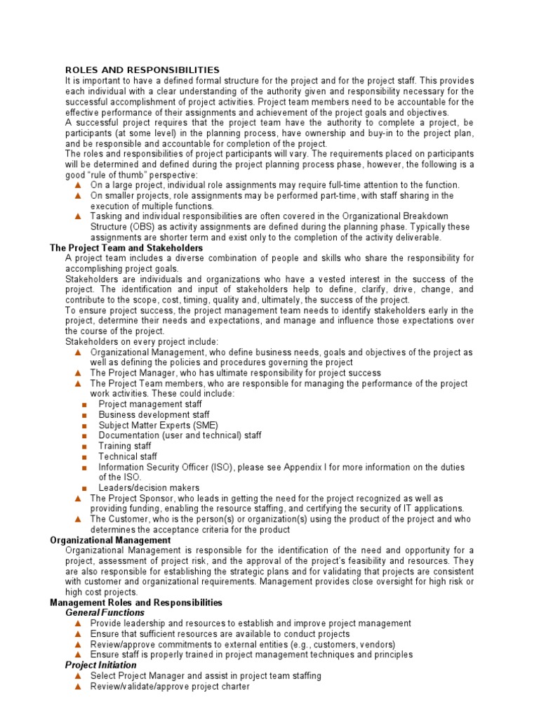 Project Management Roles Defined | PDF | Project Management | Business