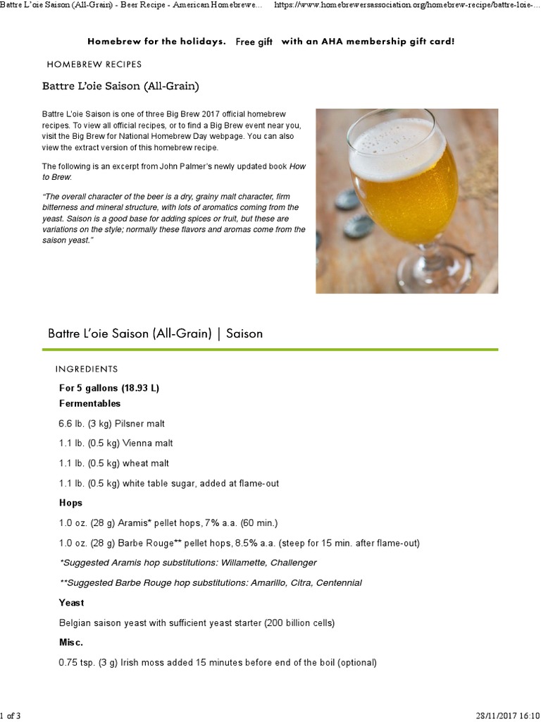 Battre L’oie Saison Recipe Guide | PDF | Homebrewing | Beer