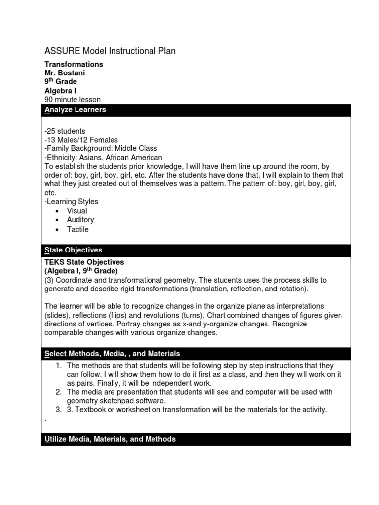 assure lesson plan-fb | Learning Styles | Classroom