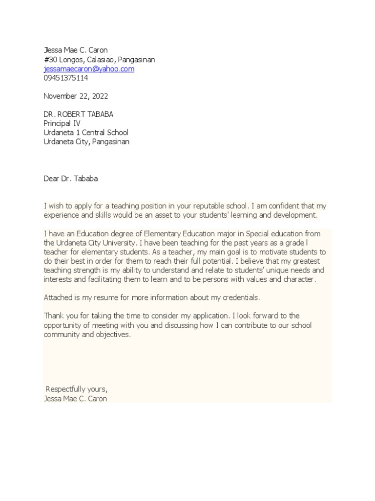 Sample of Application Letter | PDF