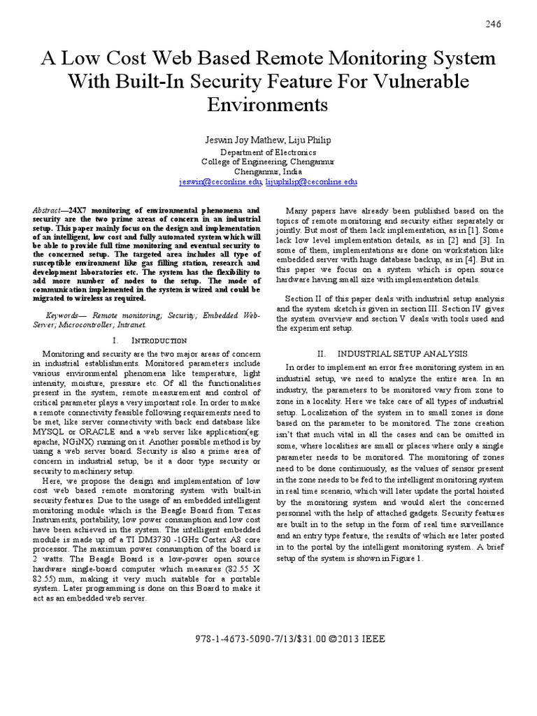 A Low Cost Web Based Remote Monitoring System With Built-In Security Feature For Vulnerable ...