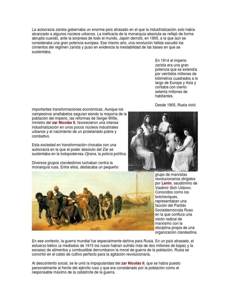 Gobierno zarista ineficaz y revolución en Rusia 1905-1917 | PDF ...
