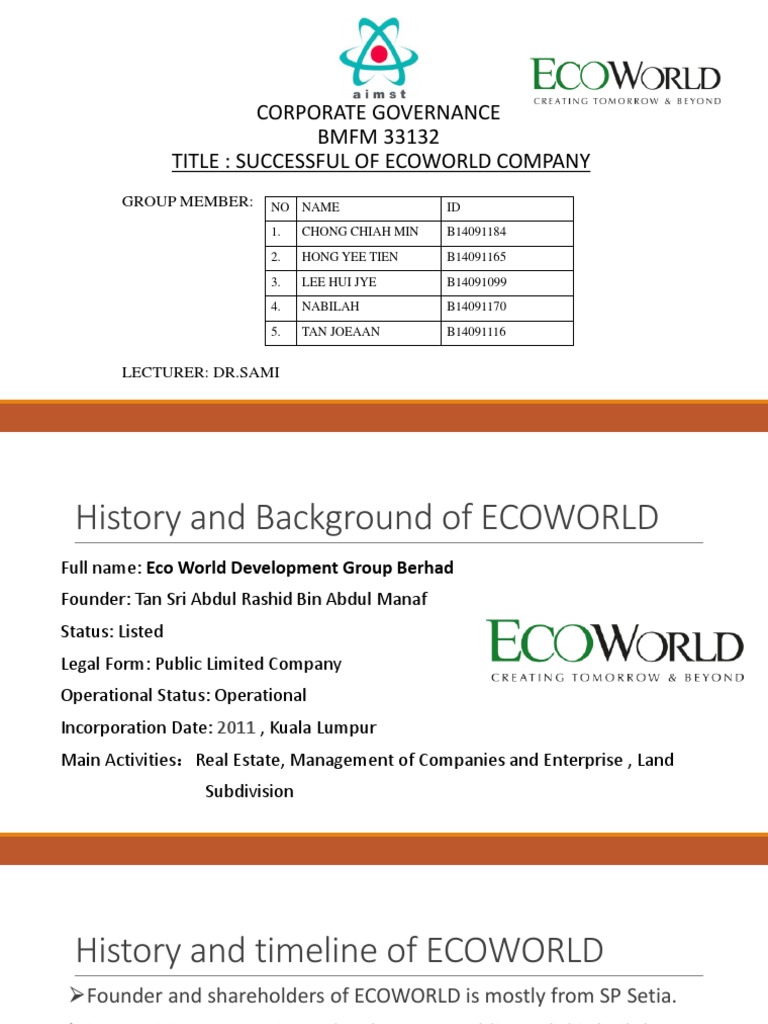Corporate Governance BMFM 33132 Title: Successful of Ecoworld Company ...