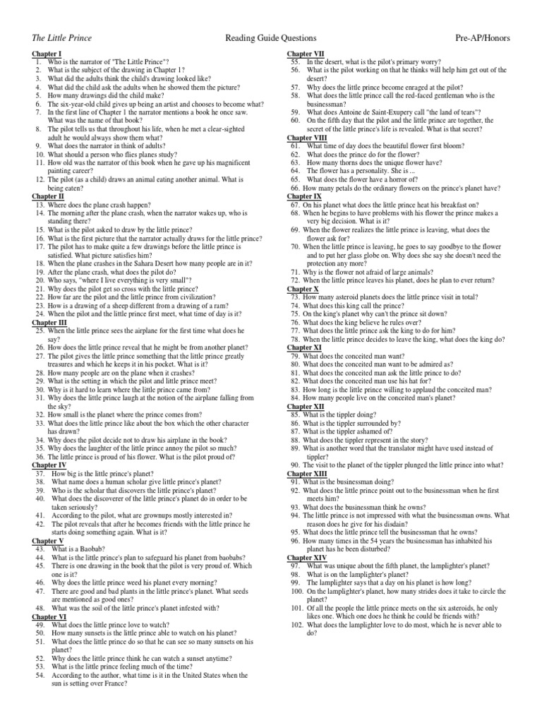 The Little Prince Questions | PDF | The Little Prince