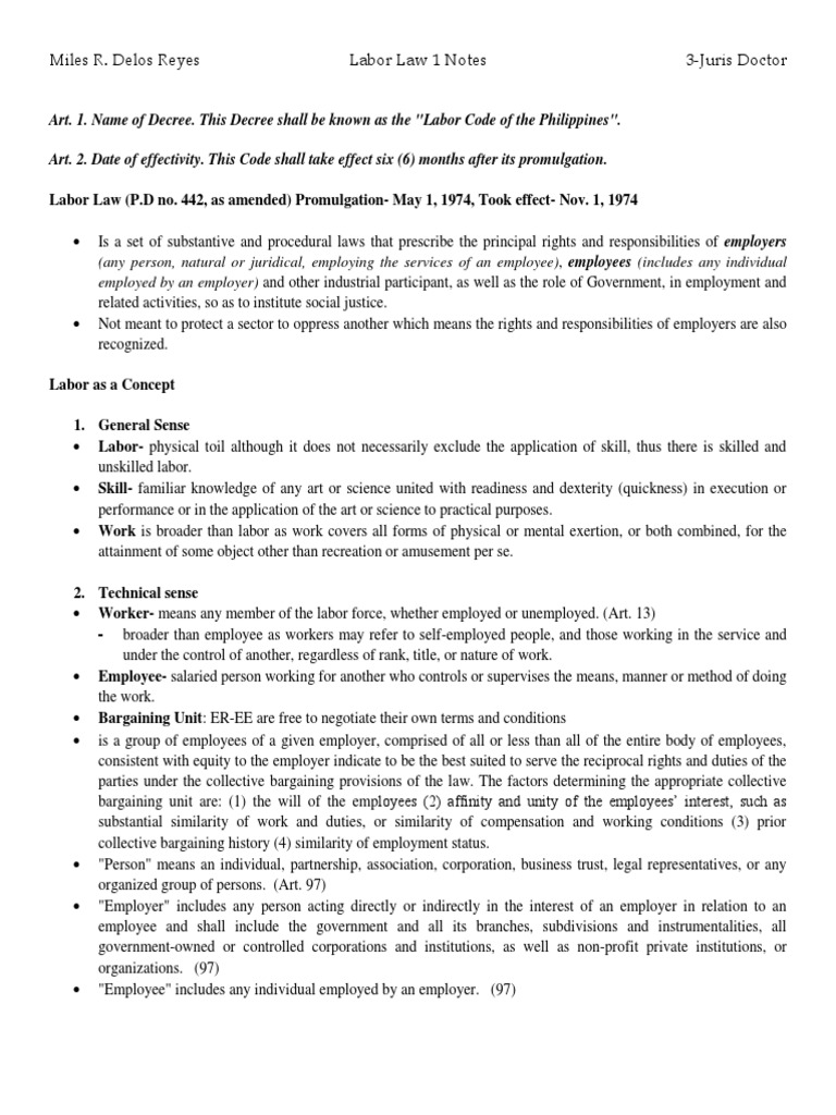 Labor Law Notes | PDF | Employment | Labour Law