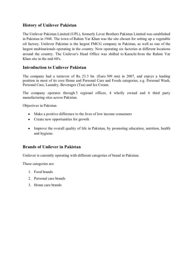 History of Unilever | PDF | Unilever | Sales