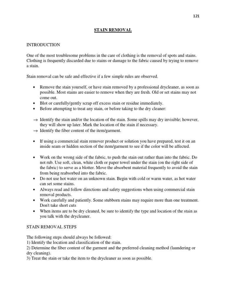Stain Removal | PDF | Laundry | Industrial Processes