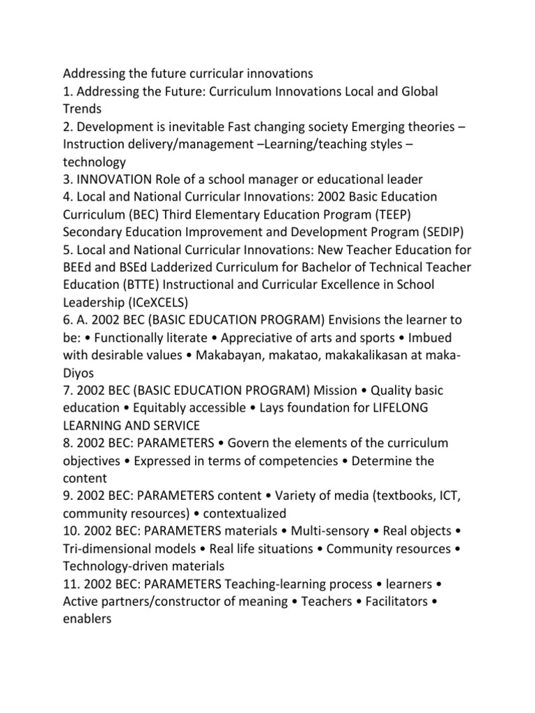 Addressing The Future Curricular Innovations | PDF | Curriculum ...