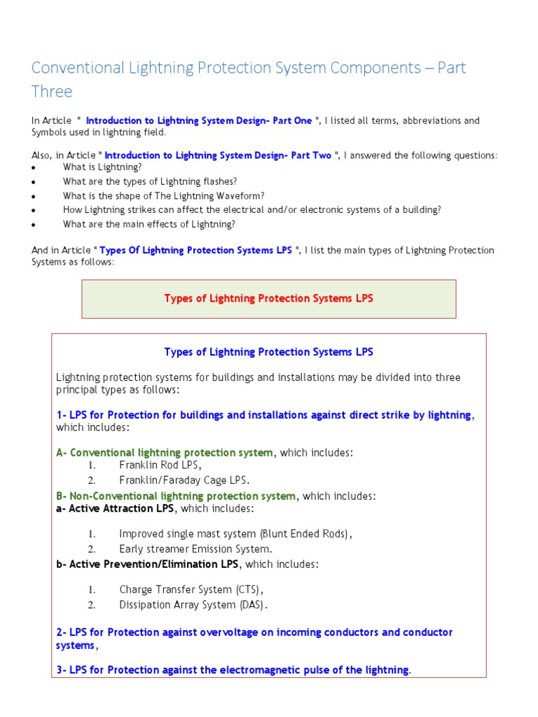 Conventional Lightning Protection System Components - Part Three | PDF ...