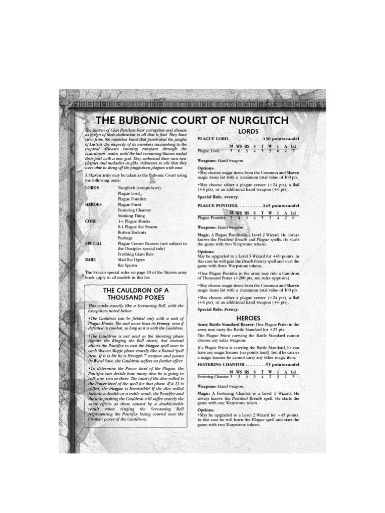 Bubonic Court of Nurglitch Warhammer Fantasy Rules Skaven | PDF | Fantasy