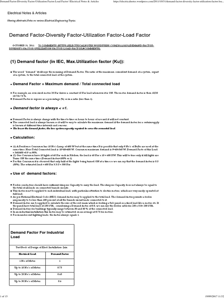 Demand Factor-Diversity Factor-Utilization Factor-Load Factor | PDF | Transformer | Electricity