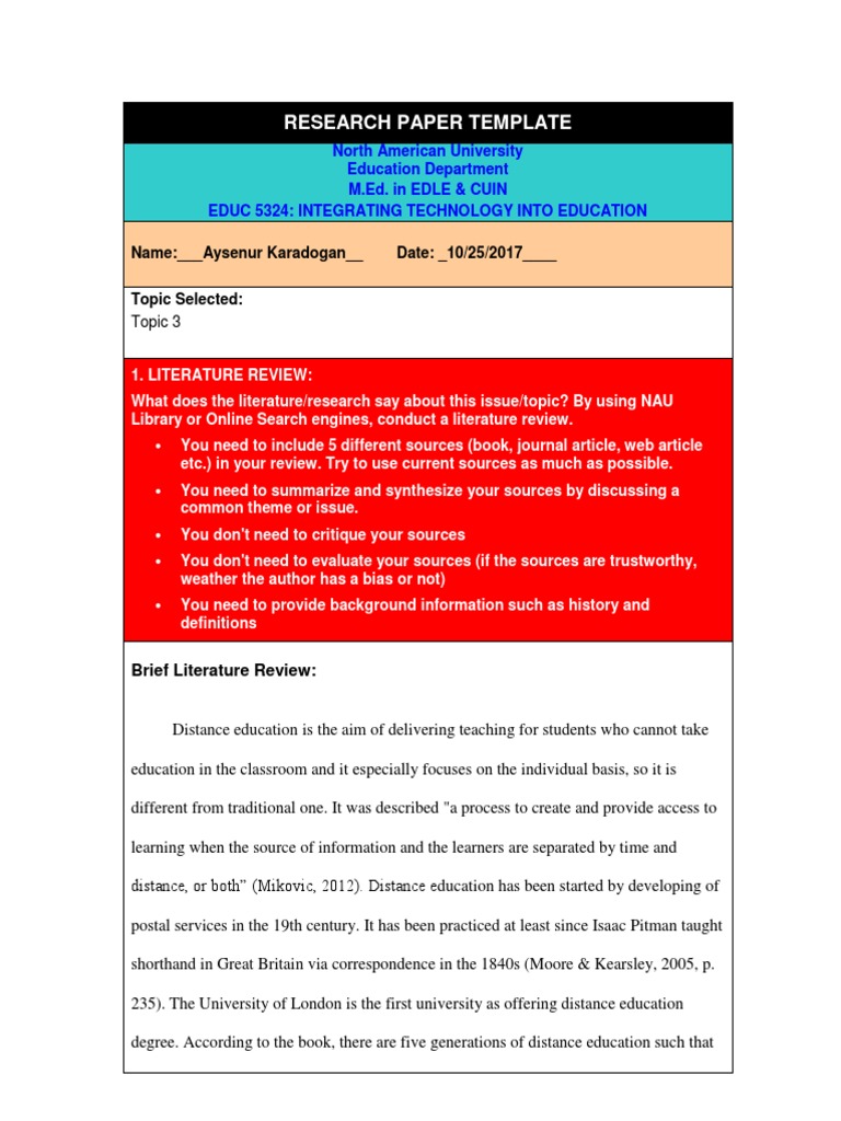 Educ 5324-Research Paper Template-2 | PDF | Distance Education | Learning