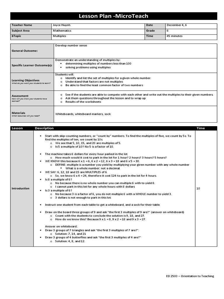 Microteach Lessonplan Multiples | PDF | Lesson Plan | Quality Of Life