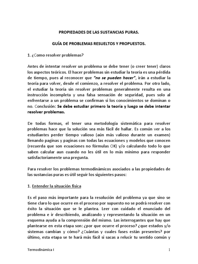 Problemas de Sustancias Puras | PDF | Termodinámica | Presión