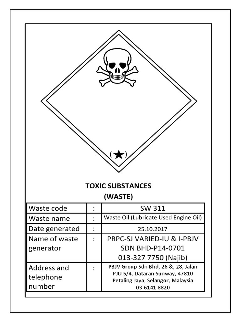 Scheduled Waste Labelling Sticker | PDF