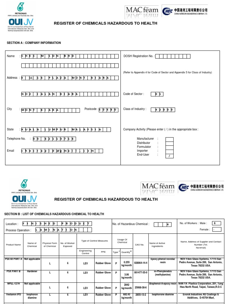 Chemical Register Chec Macfeam | PDF | Chemistry | Materials