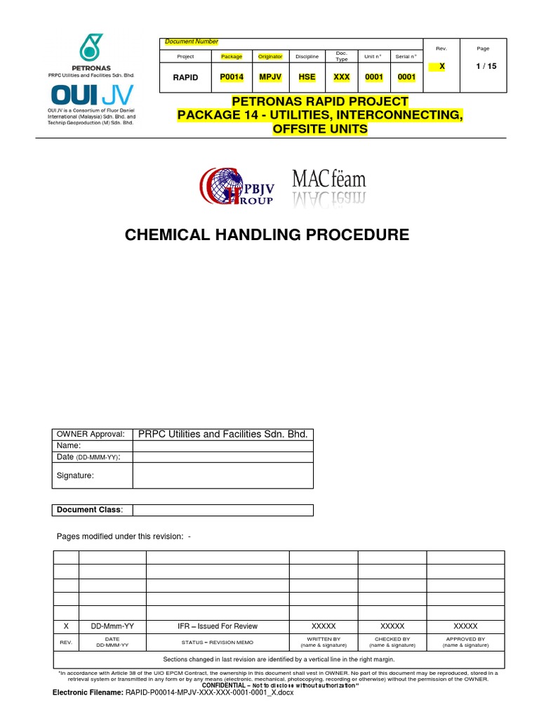 Chemical Handling Procedure OUIJV | Combustion | Dangerous Goods