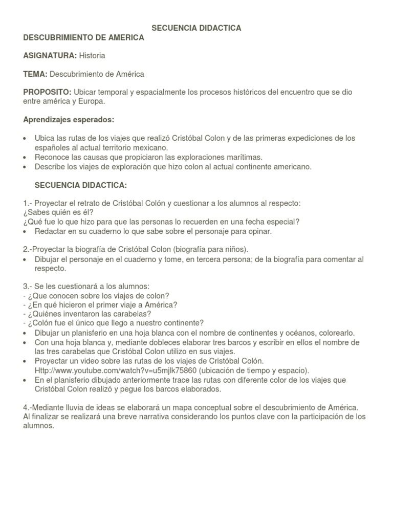 Secuencia Didactica Descubrimiento de America | PDF | Cristobal colon ...