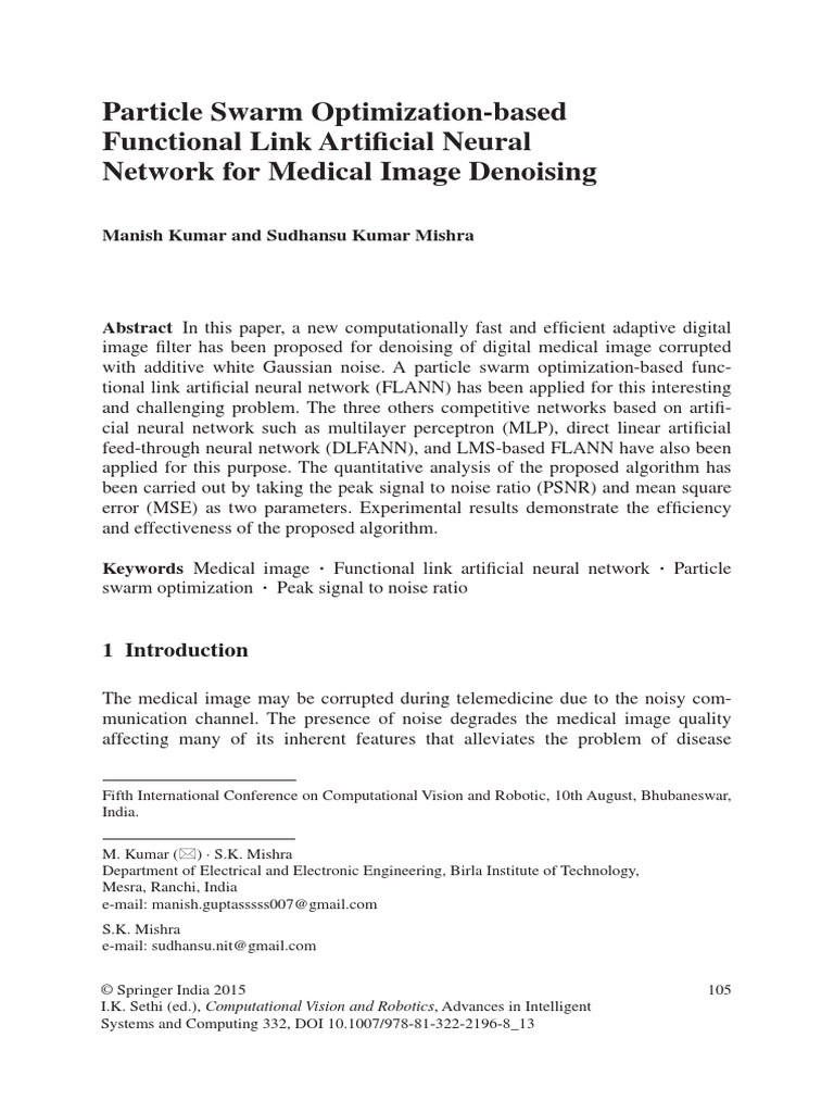 Particle Swarm Optimization-Based Functional Link Artificial Neural Network For Medical Image ...