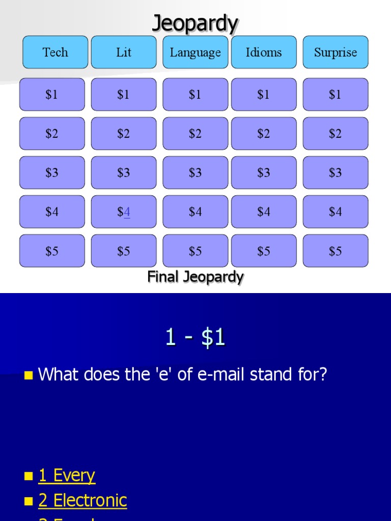 Jeopardy Template | PDF | Leisure